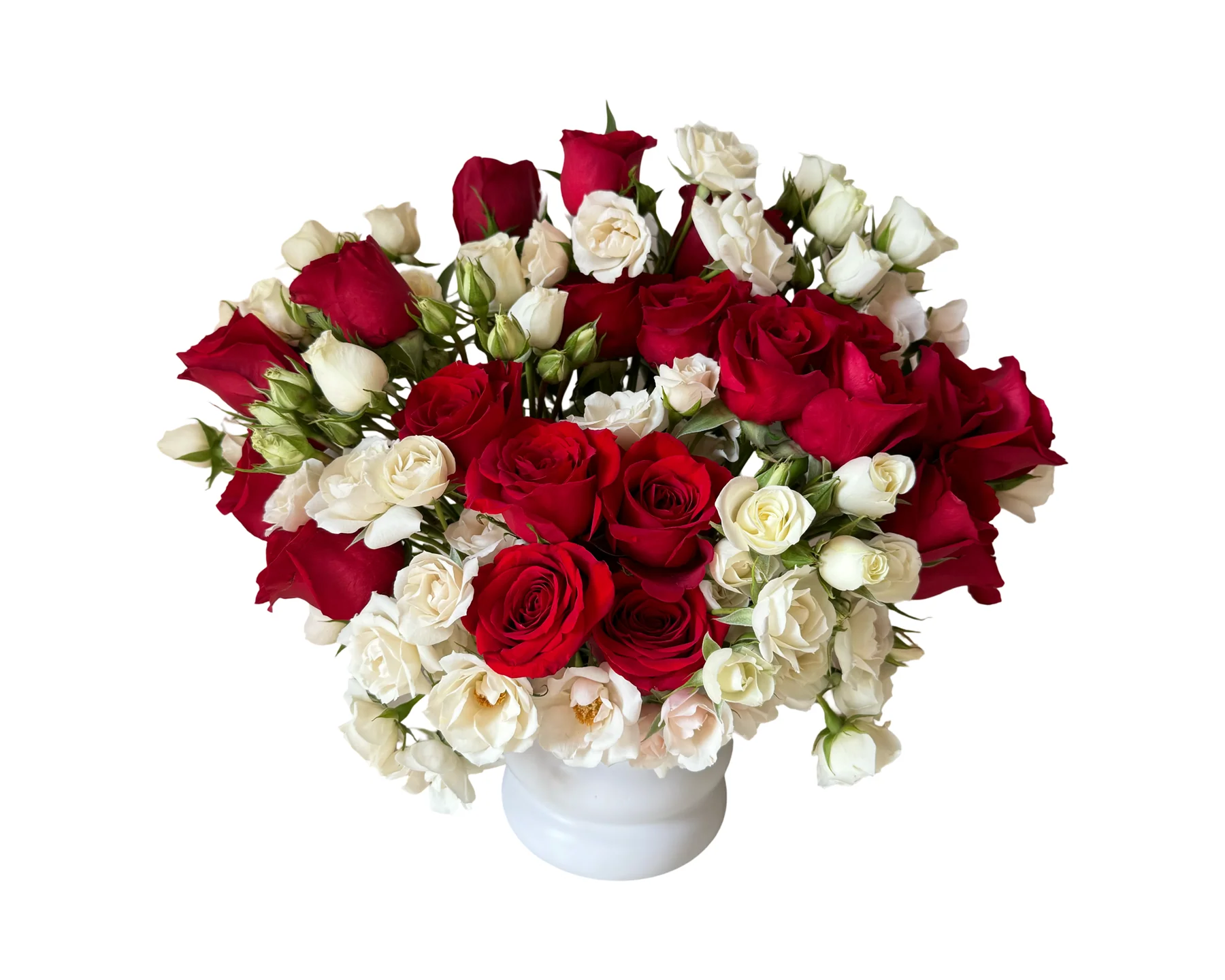 Scarlet Whisper | Red and White Rose Flower Arrangement